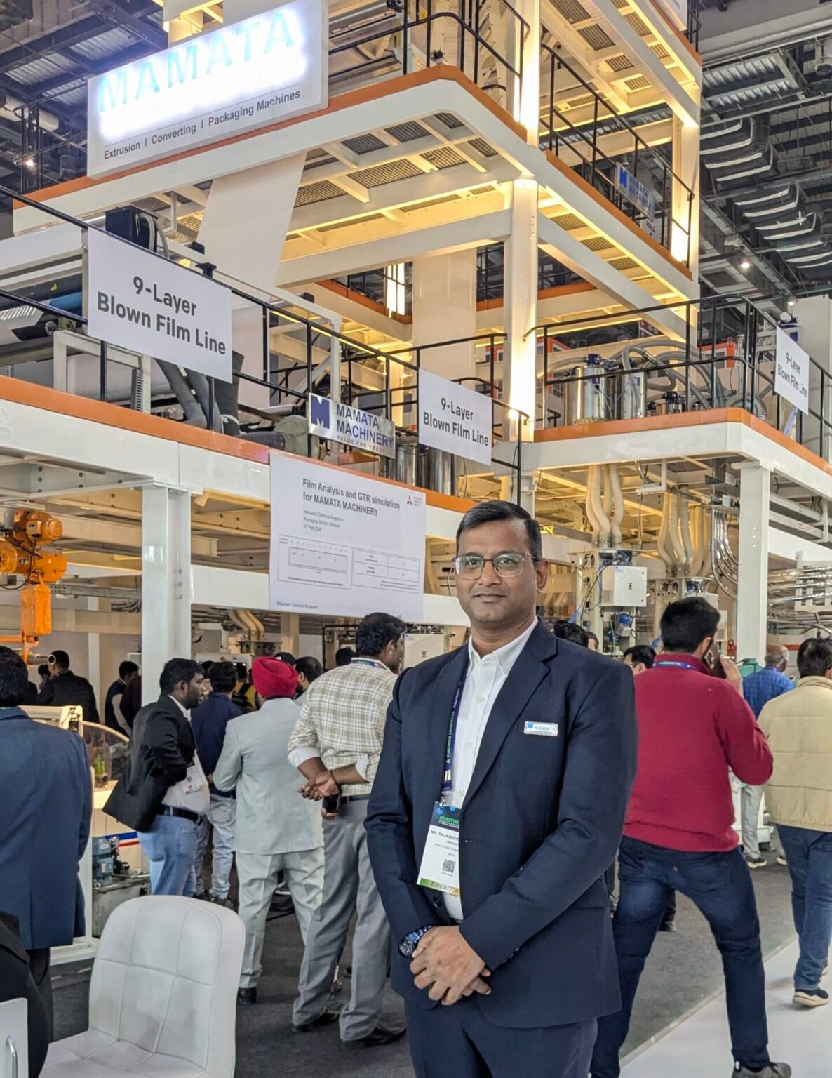 Mamata Machinery’s 9-layer blown film line at PlastIndia 2026